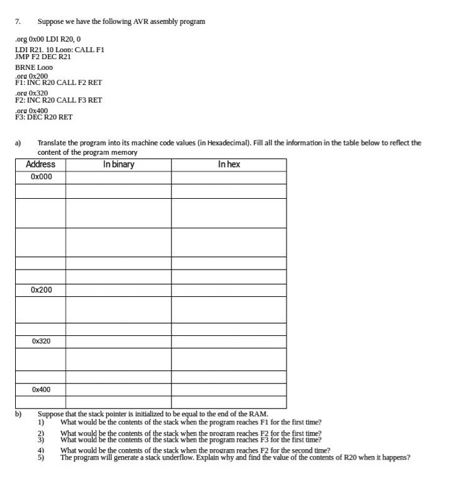 Solved 7. Suppose we have the following AVR assembly program | Chegg.com