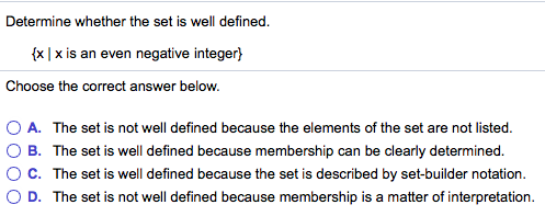 Solved Determine whether the set is well defined. (x x is an | Chegg.com