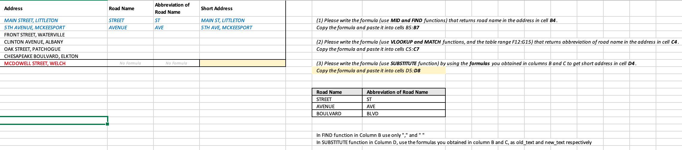 Solved \begin{tabular}{|l|l|l|l|} \hline Address & Road Name | Chegg.com