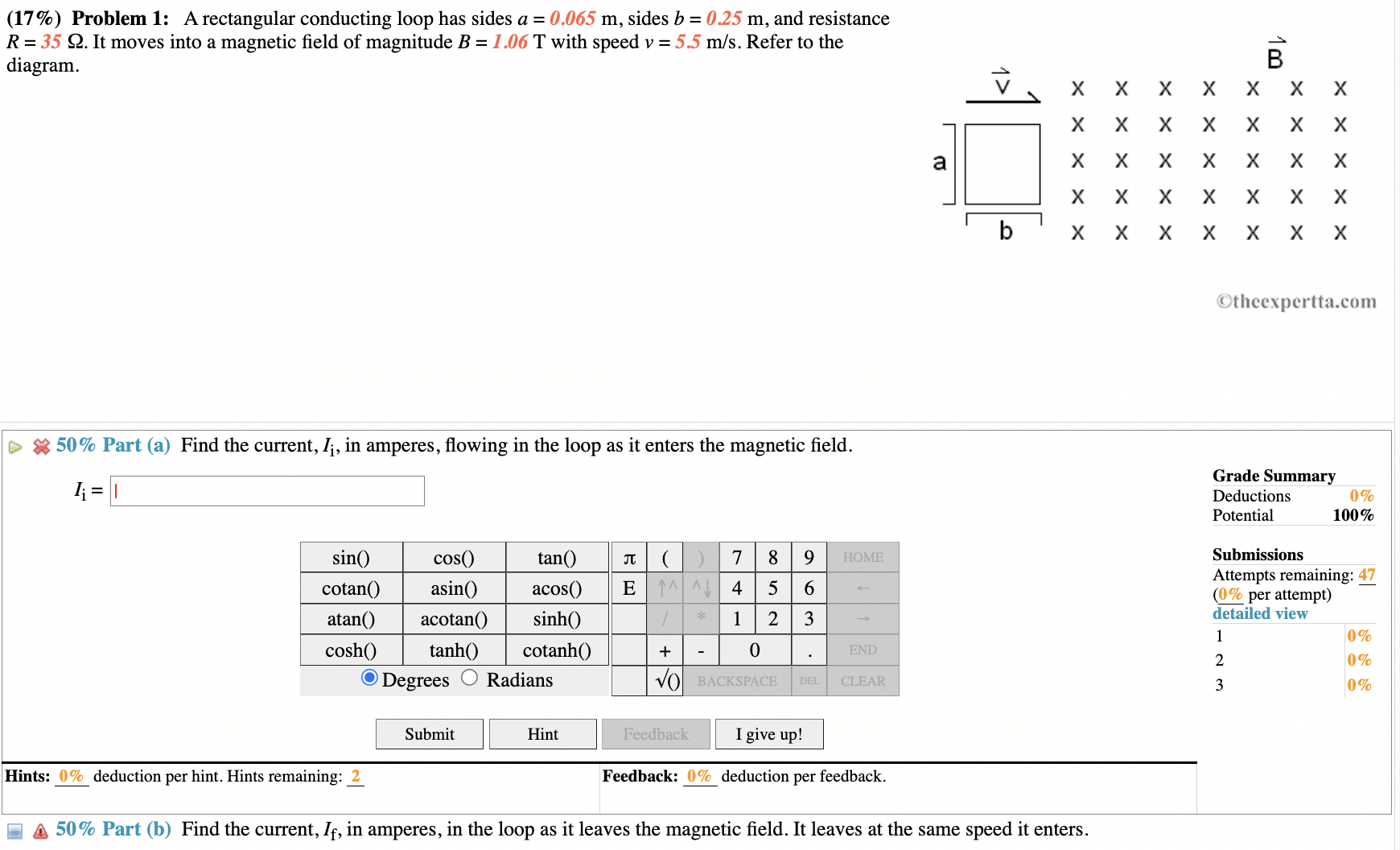 (17\%) Problem 1: A rectangular conducting loop has | Chegg.com