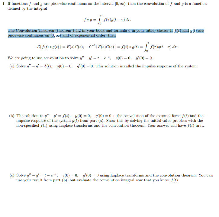 Solved 1. If functions f and g are piecewise continuous on | Chegg.com