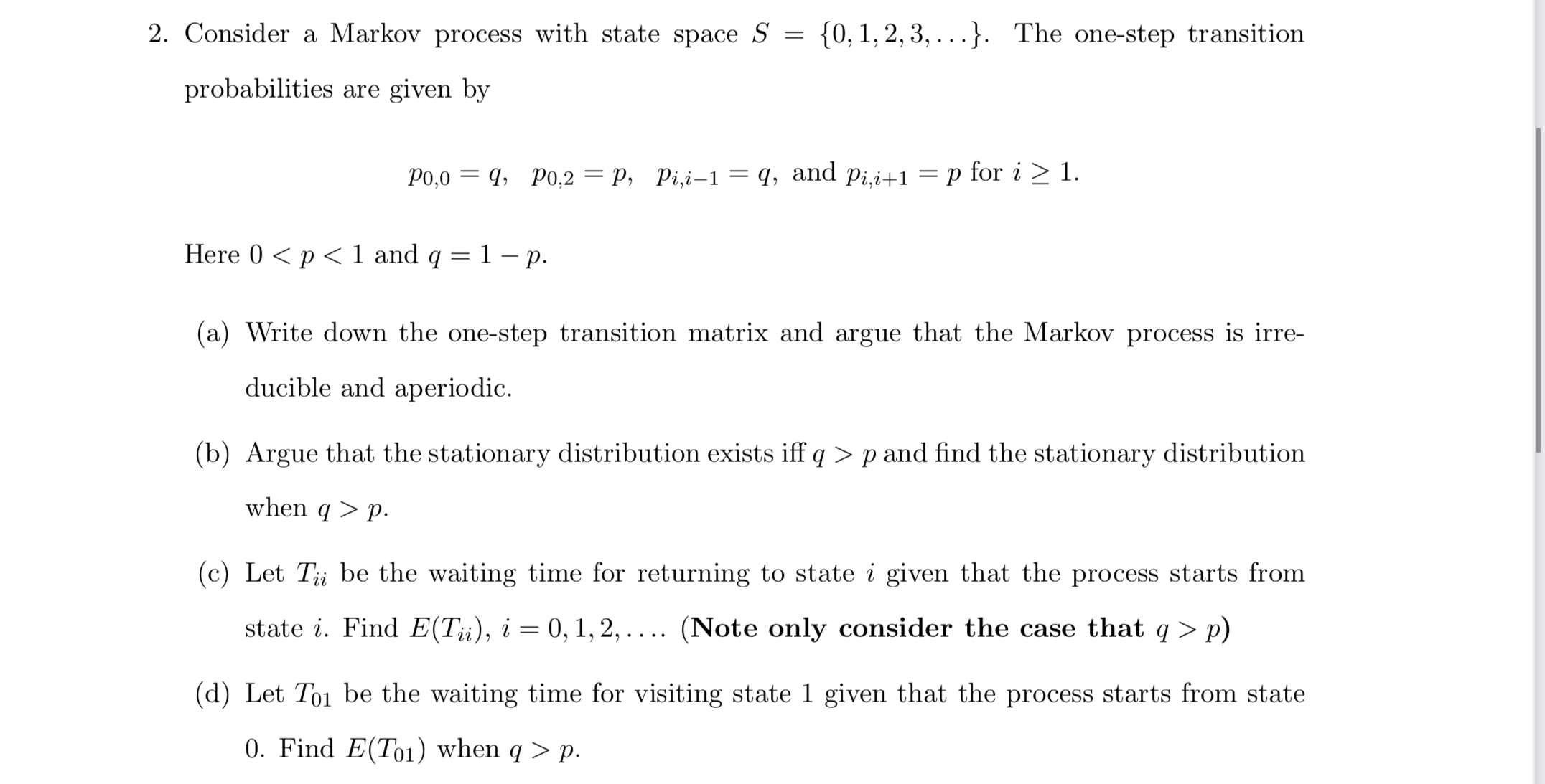 Solved 2. Consider a Markov process with state space | Chegg.com