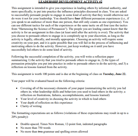 Solved LEADERSHIP DEVELOPMENT ACTIVITY # This assignment is | Chegg.com