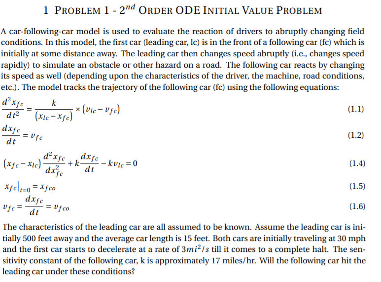 Solved 1 PROBLEM 1 - 2nd ORDER ODE INITIAL VALUE PROBLEM A | Chegg.com