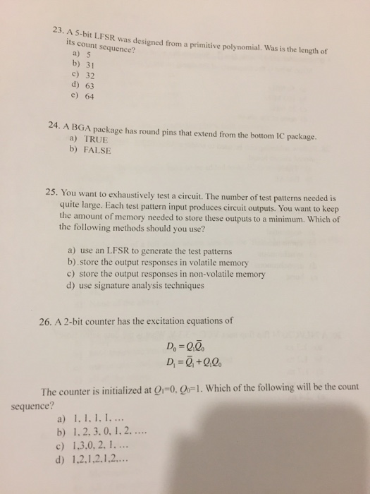 Solved A 5-bit LFSR was designed from a primitive | Chegg.com