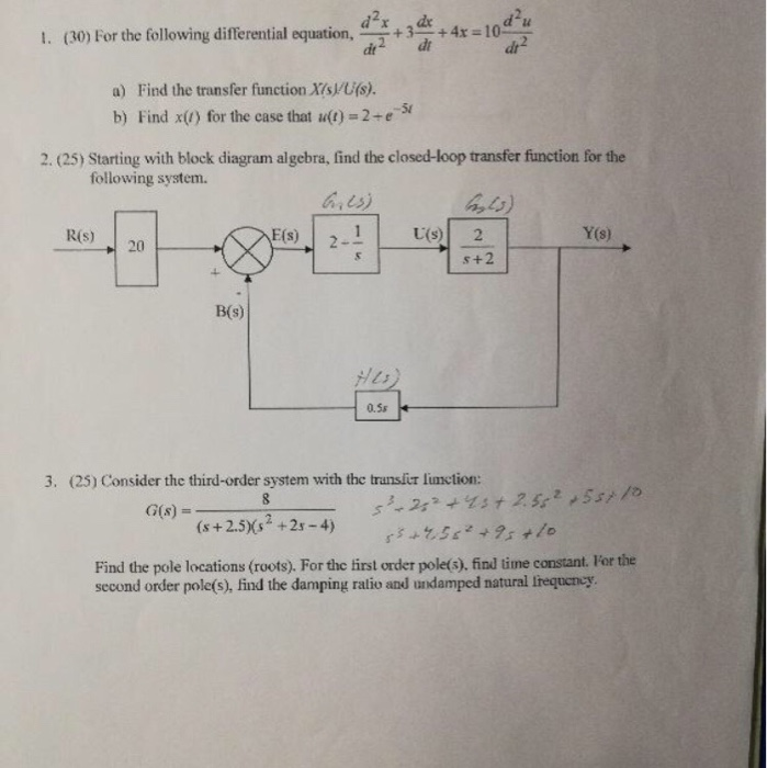 Solved d2x de di dt d u 1. (30)For the following | Chegg.com