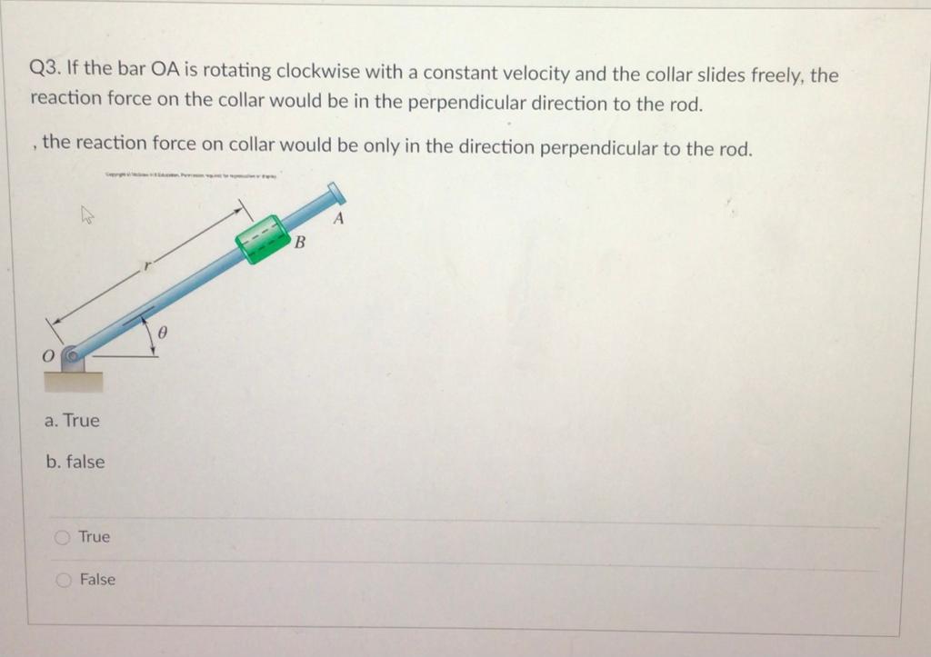 Solved Q3. If the bar OA is rotating clockwise with a | Chegg.com