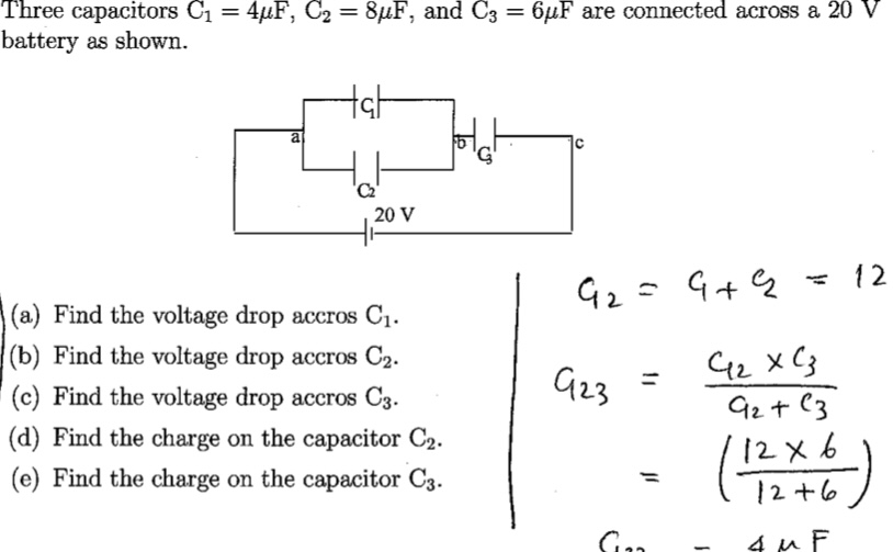 Solved Three capacitors C1=4μF,C2=8μF, and C3=6μF are | Chegg.com