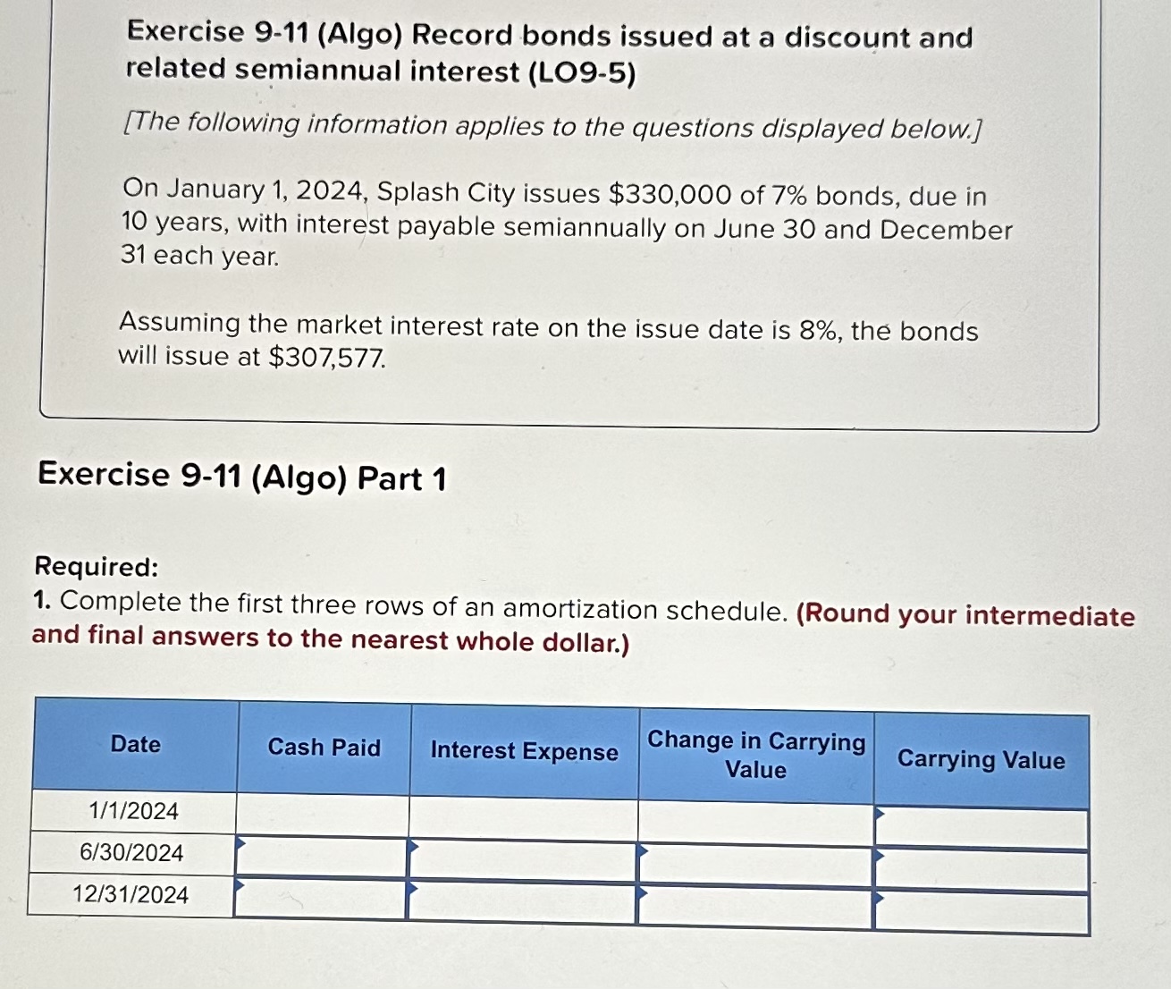 Solved Exercise 9-11 (Algo) Record bonds issued at a | Chegg.com