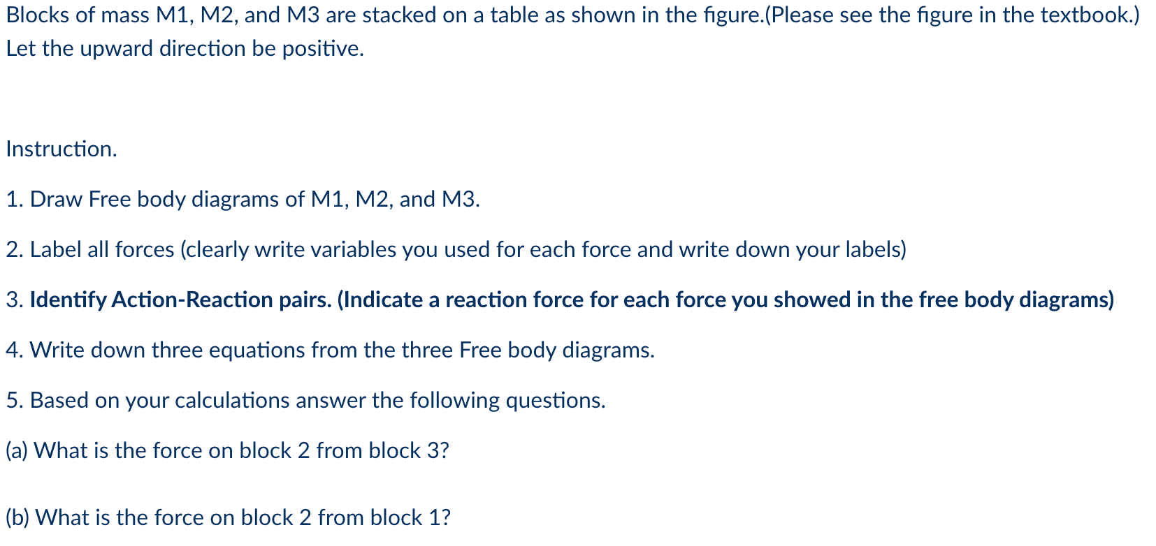 Solved Blocks of mass M1, M2, and M3 are stacked on a table | Chegg.com