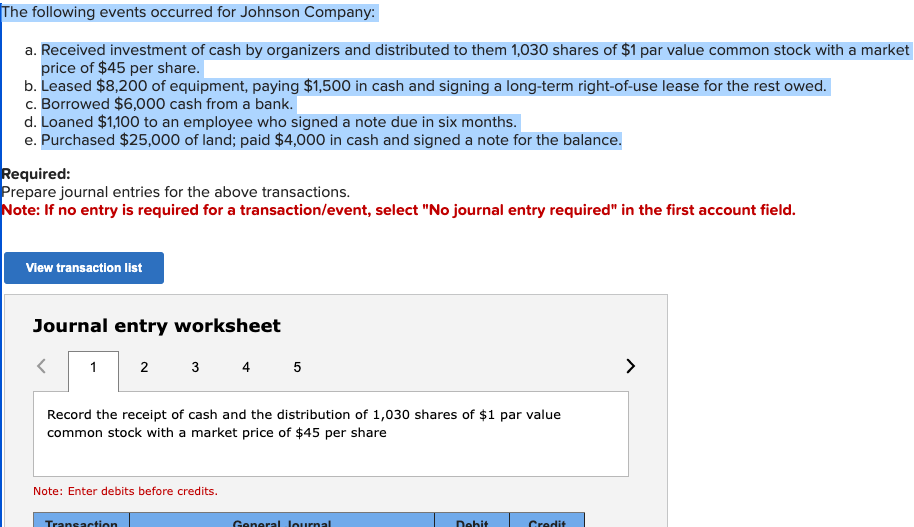 Solved The following events occurred for Johnson Company: a. | Chegg.com