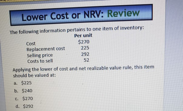 Solved Lower Cost or NRV: Review The following information | Chegg.com