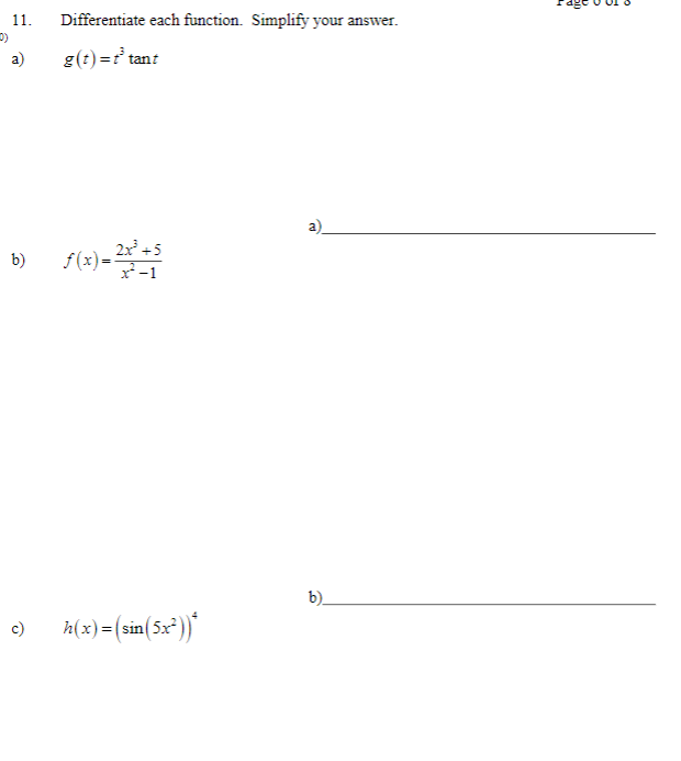 Solved 11. Differentiate each function. Simplify your | Chegg.com