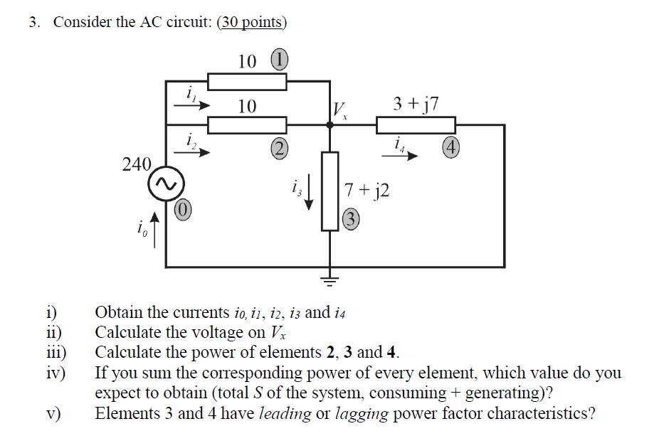 Solved 3. Consider the AC circuit: (30 points) i) Obtain the | Chegg.com