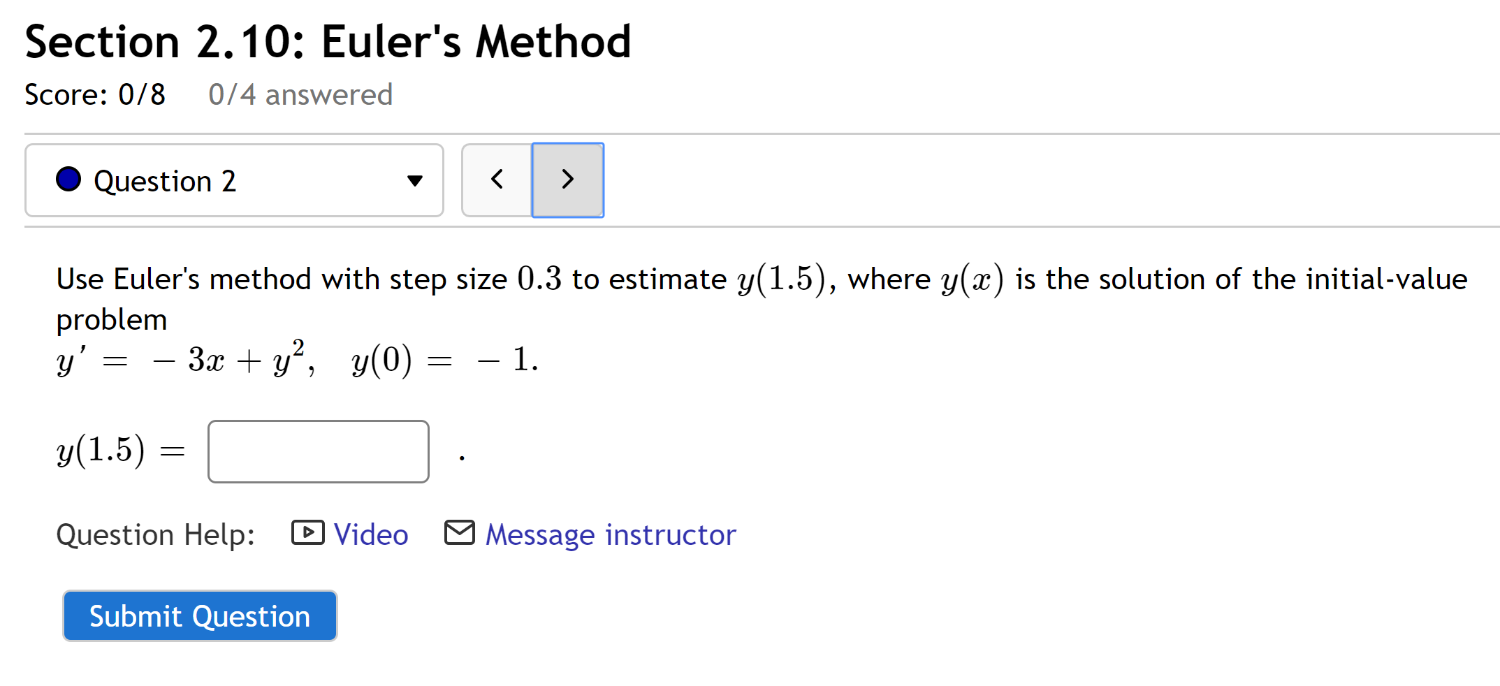 Solved Section 210 Eulers Method Score 08 04 Answered