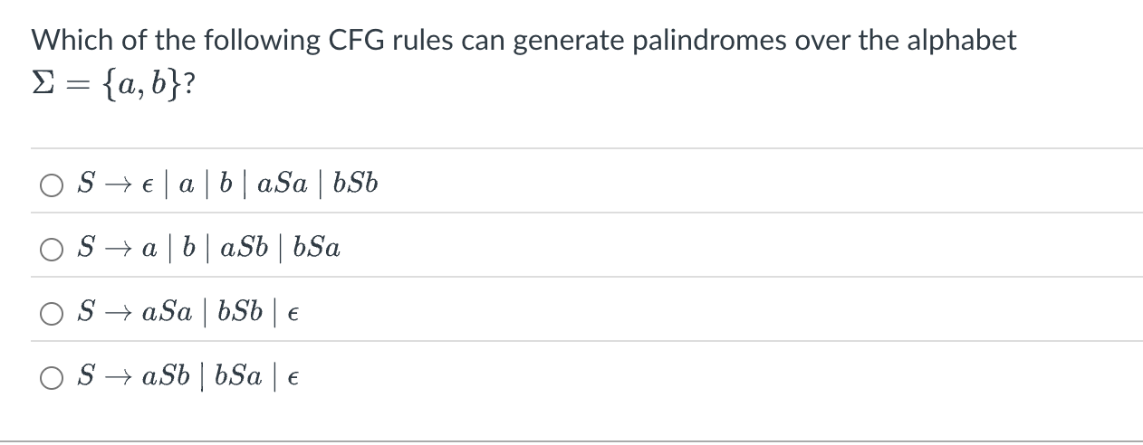 Solved Which of ﻿the following CFG ﻿rules can generate | Chegg.com