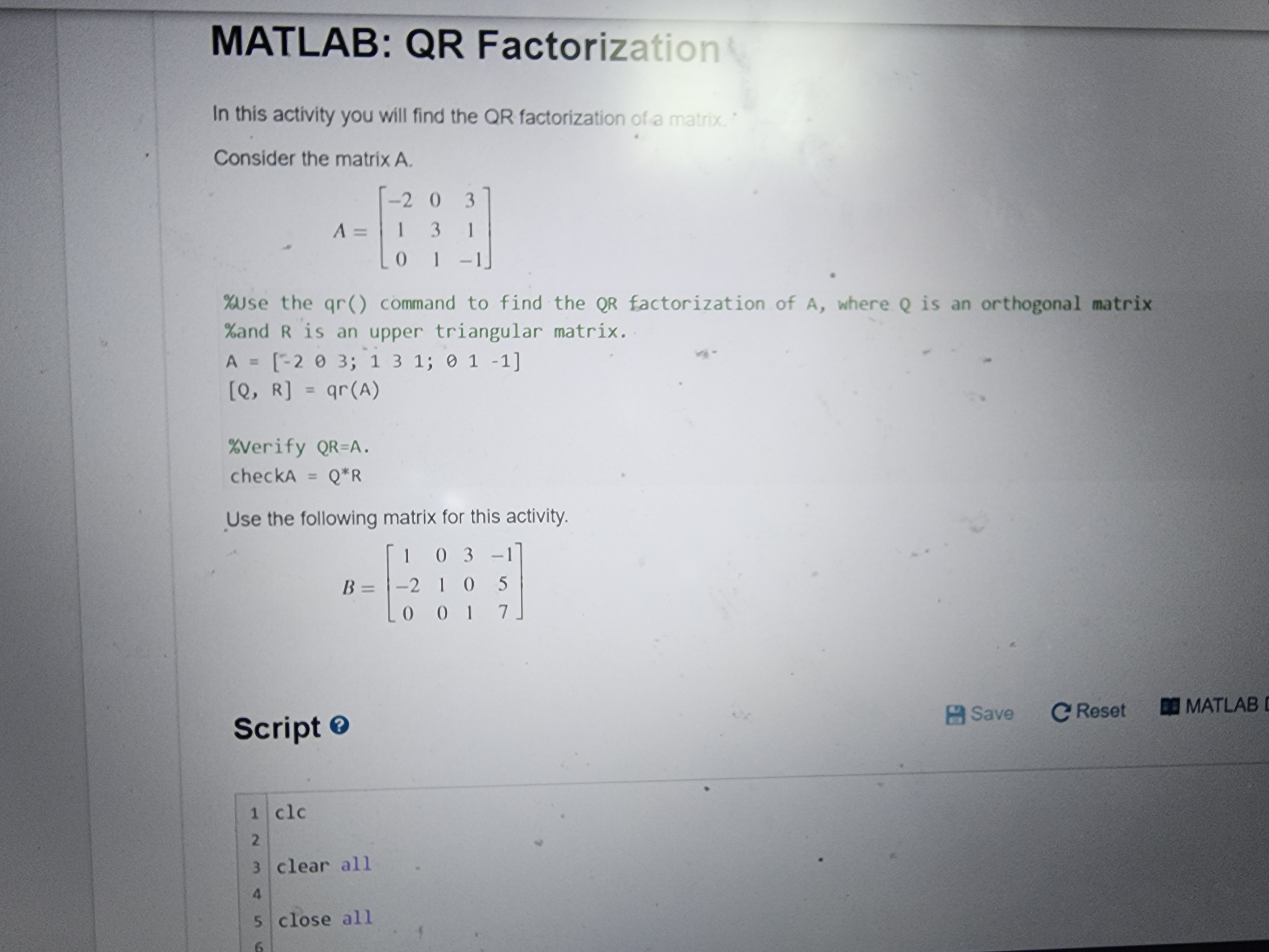 In this activity you will find the QR factorization | Chegg.com