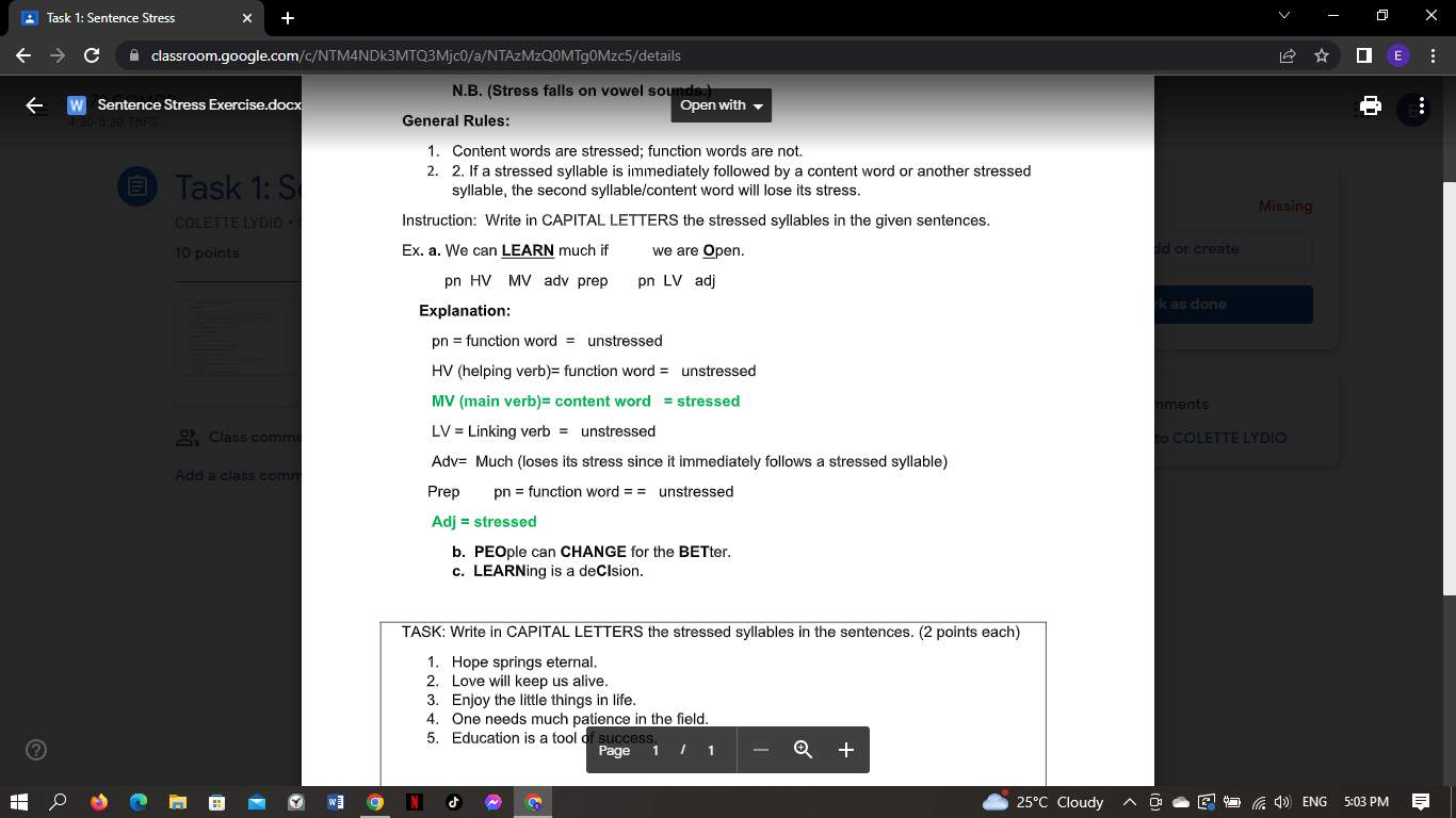 Instruction: Write in CAPITAL LETTERS the stressed | Chegg.com