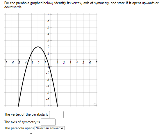 Solved For the parabola graphed below, identify its vertex, | Chegg.com