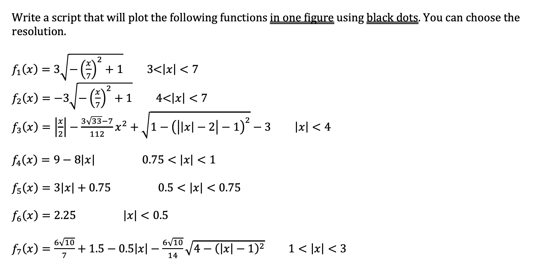 Solved Write a script that will plot the following functions | Chegg.com