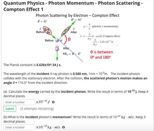Solved Quantum Physics - Photon Momentum - Photon Scattering | Chegg.com