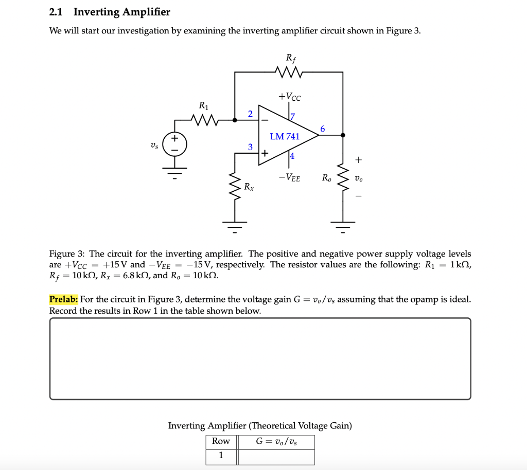Solved 2.1 Inverting Amplifier We will start our | Chegg.com