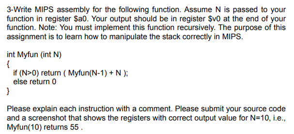Solved 3 Write Mips Assembly For The Following Function