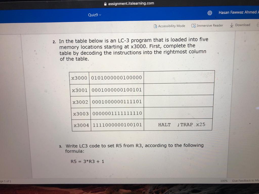 Solved 2. In the table below is an LC-3 program that is | Chegg.com
