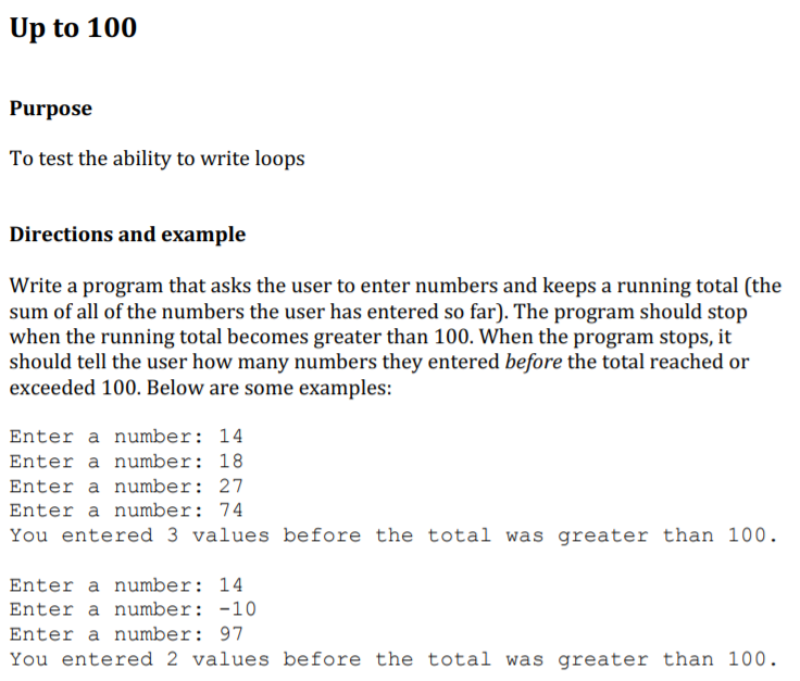 Solved Up To 100 Purpose To Test The Ability To Write Loops 