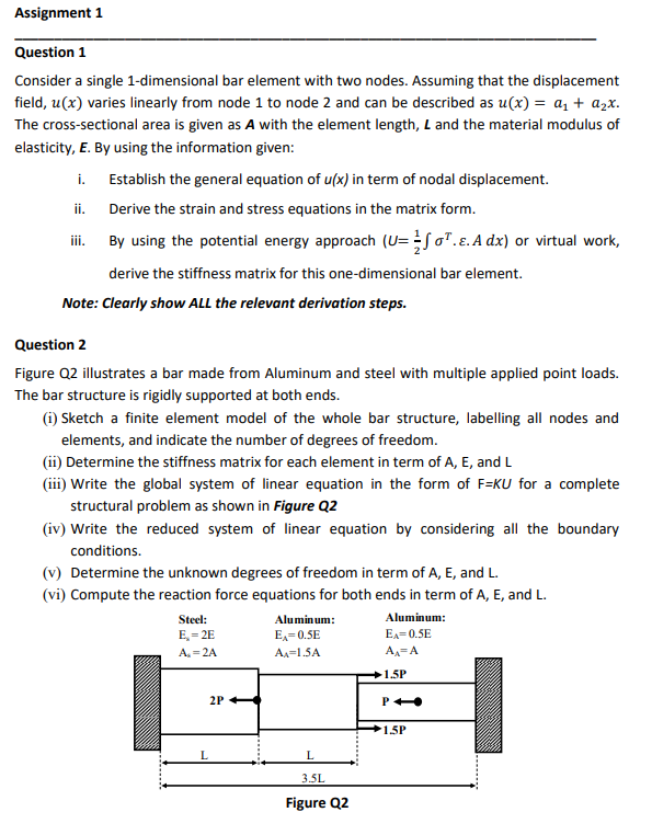 Solved Consider a single 1-dimensional bar element with two | Chegg.com
