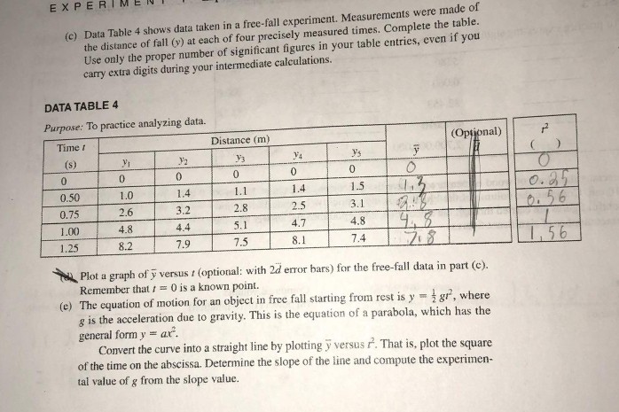Solved EXPER?MENI (c) Data Table 4 shows data taken in a | Chegg.com