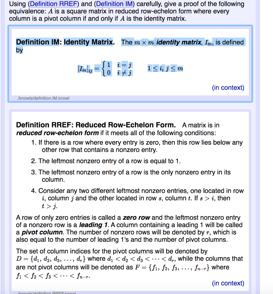 Using (Definition RREF) and (Definition IM) | Chegg.com