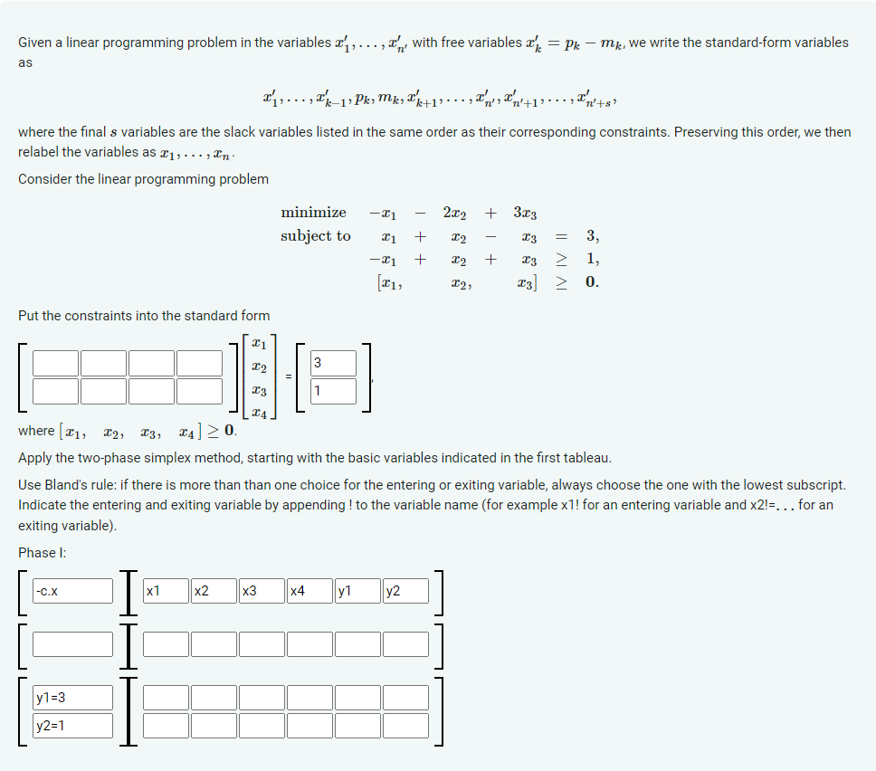 Solved Given a linear programming problem in the variables | Chegg.com