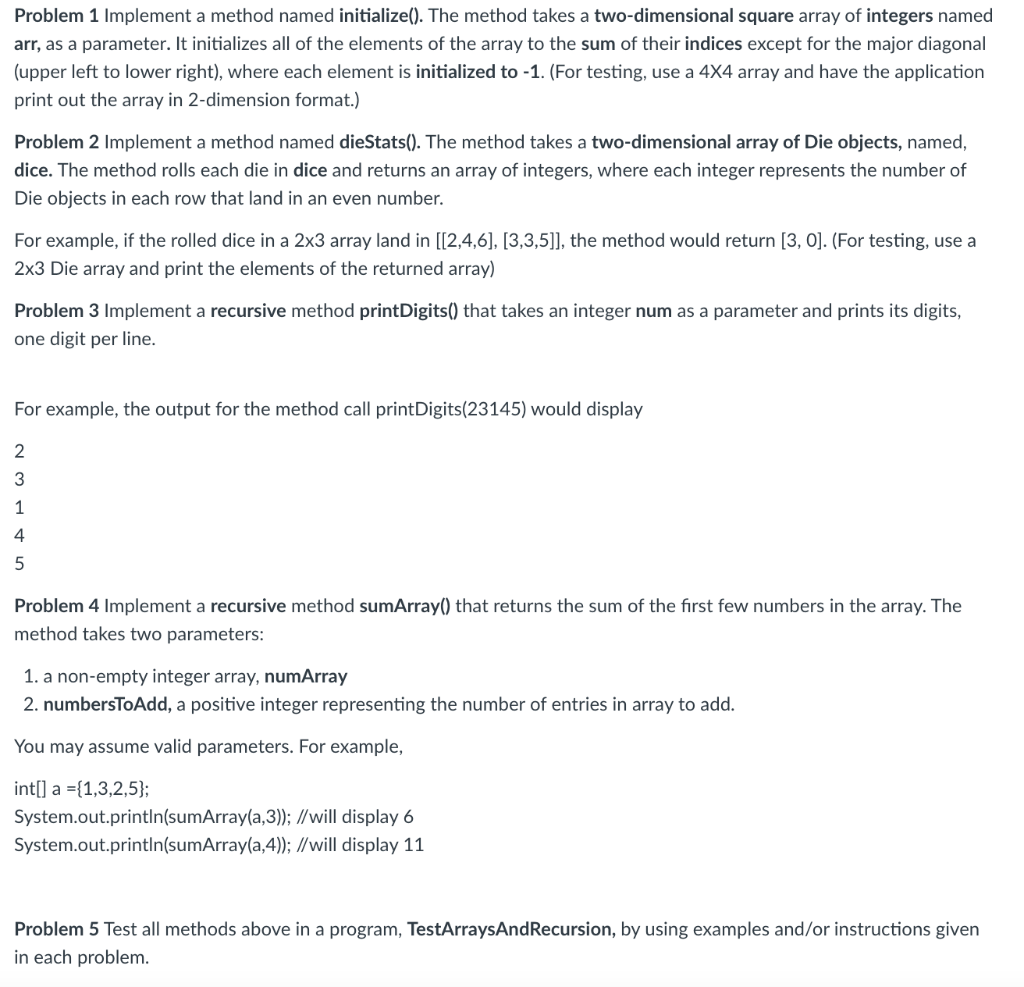 Solved Problem 1 Implement a method named initialize(). The | Chegg.com