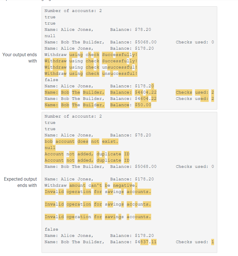 Solved ACCOUNT public abstract class Account { protected | Chegg.com