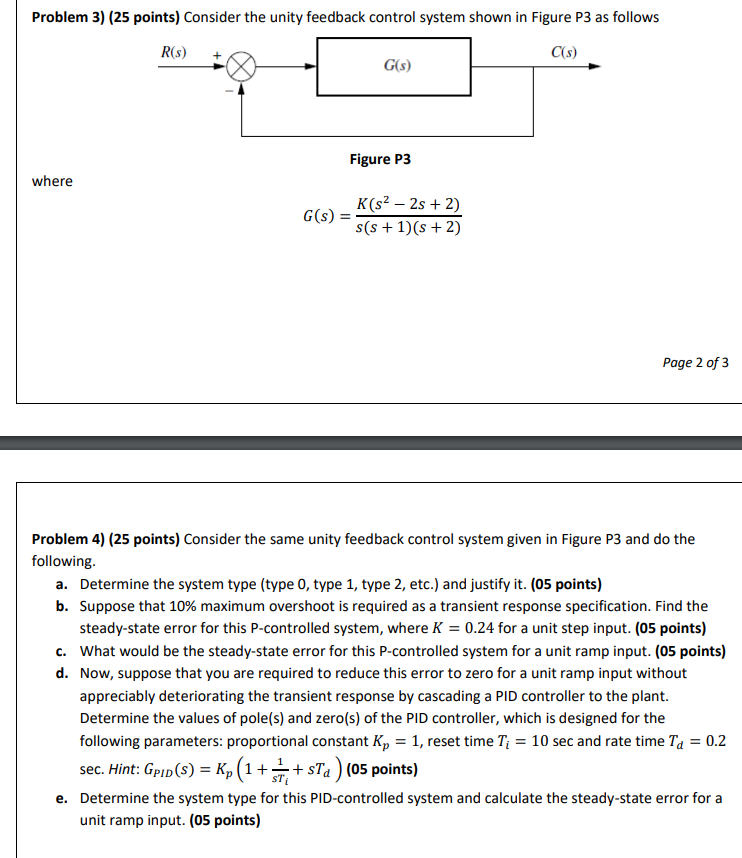 Solved Problem 3) (25 points) Consider the unity feedback | Chegg.com