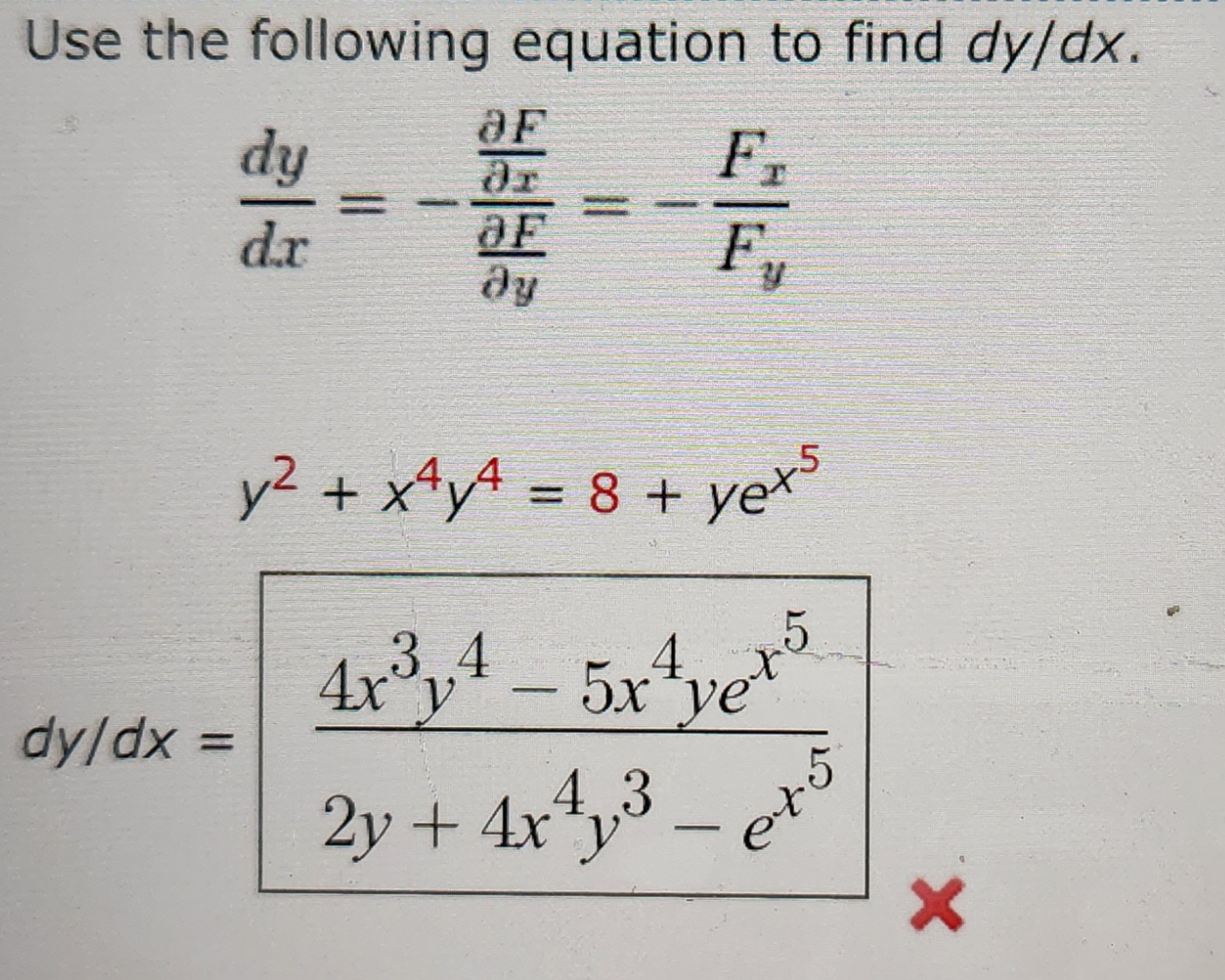 Solved Use the following equation to find dy/dx. | Chegg.com