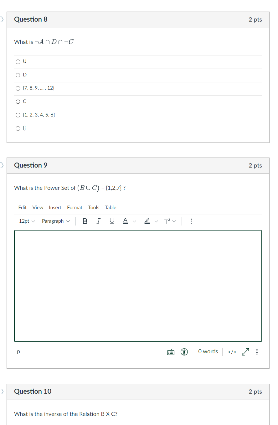 Solved Use the following sets to answer questions 1 - 10: | Chegg.com