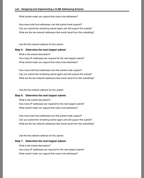 Lab- Designing and Implementing a VLSM Scheme Windows | Chegg.com