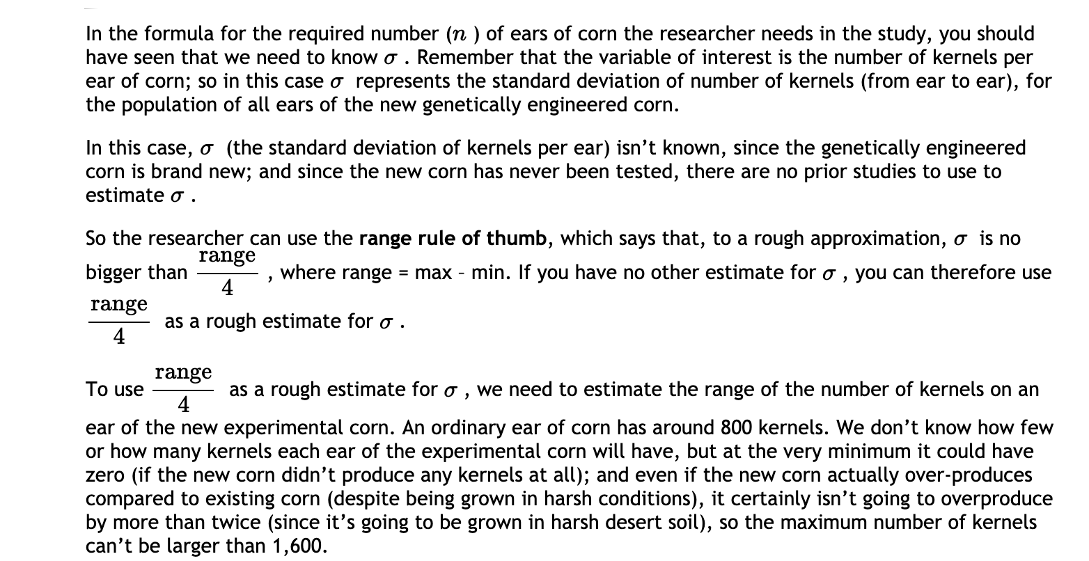 In the formula for the required number (n ) of ears | Chegg.com