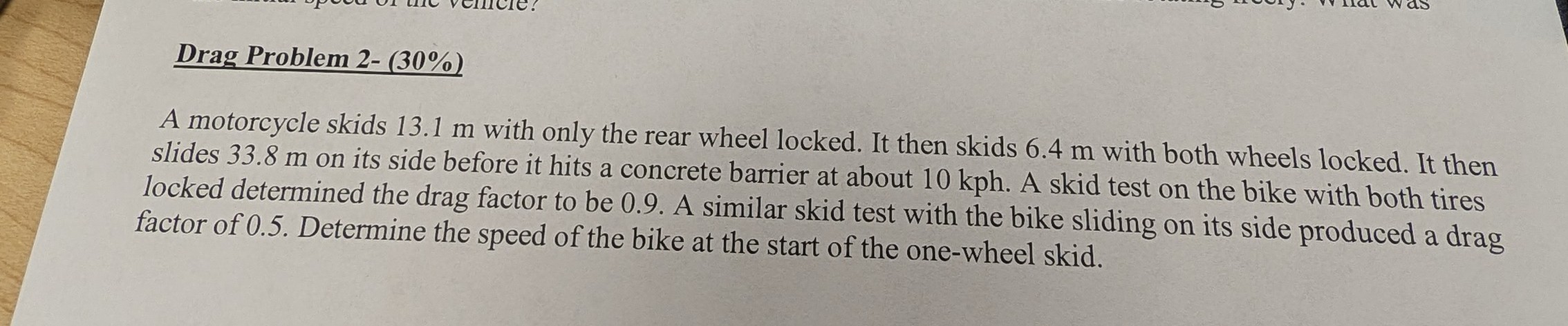Solved Drag Problem 2-(30\%)A motorcycle skids 13.1 ﻿m with | Chegg.com