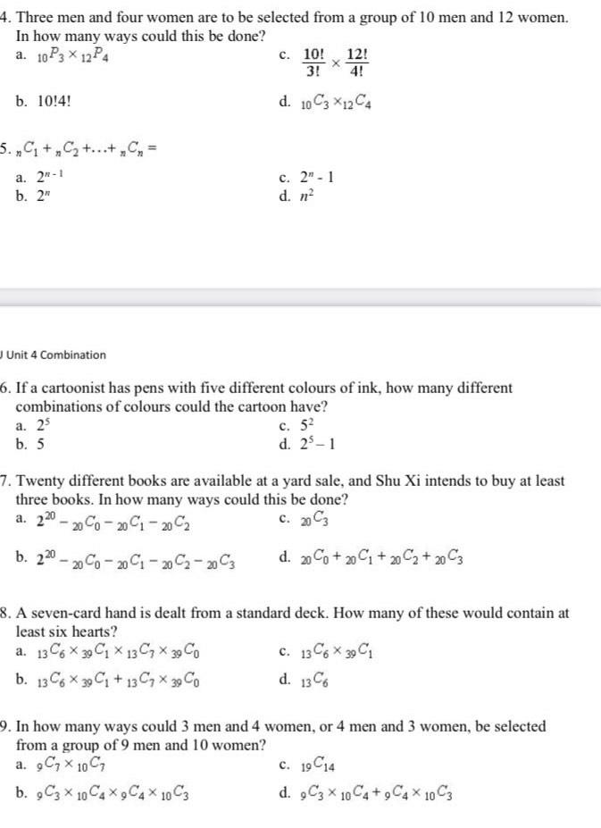 Solved 4. Three men and four women are to be selected from a | Chegg.com