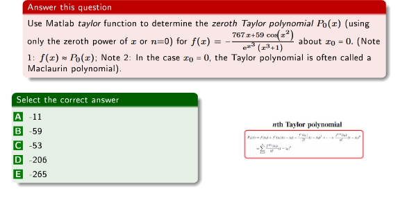 Solved Answer this question Use Matlab taylor function to | Chegg.com