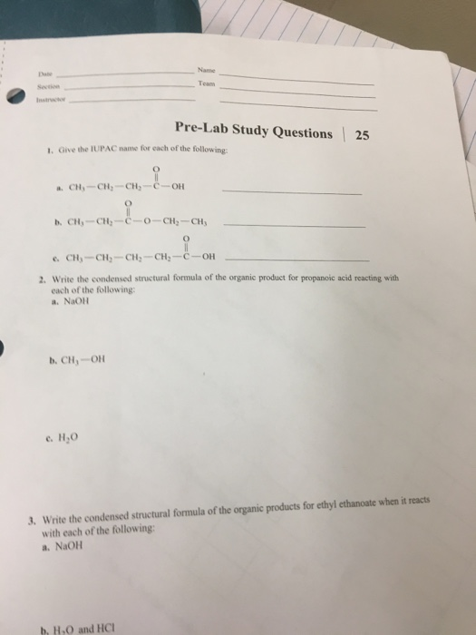 Solved Name Date Section Team Pre-Lab Study Questions 25 t. | Chegg.com
