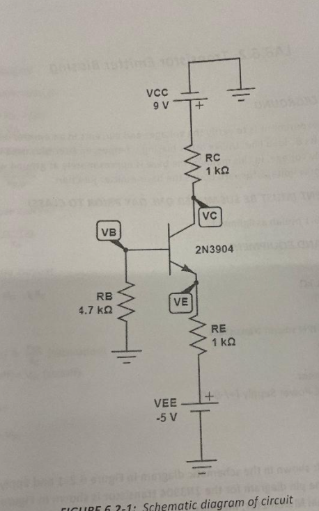 Solved VCC 9V + RC 1 ΚΩ VC VB 2N3904 RB 4.7 ΚΩ VE w RE 3 1 | Chegg.com