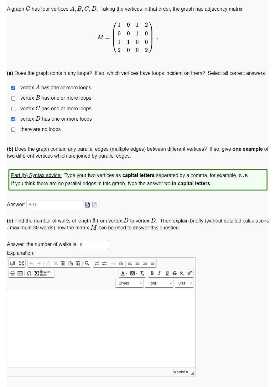 Solved A graph G has four vertices A,B,C,D. Taking the | Chegg.com