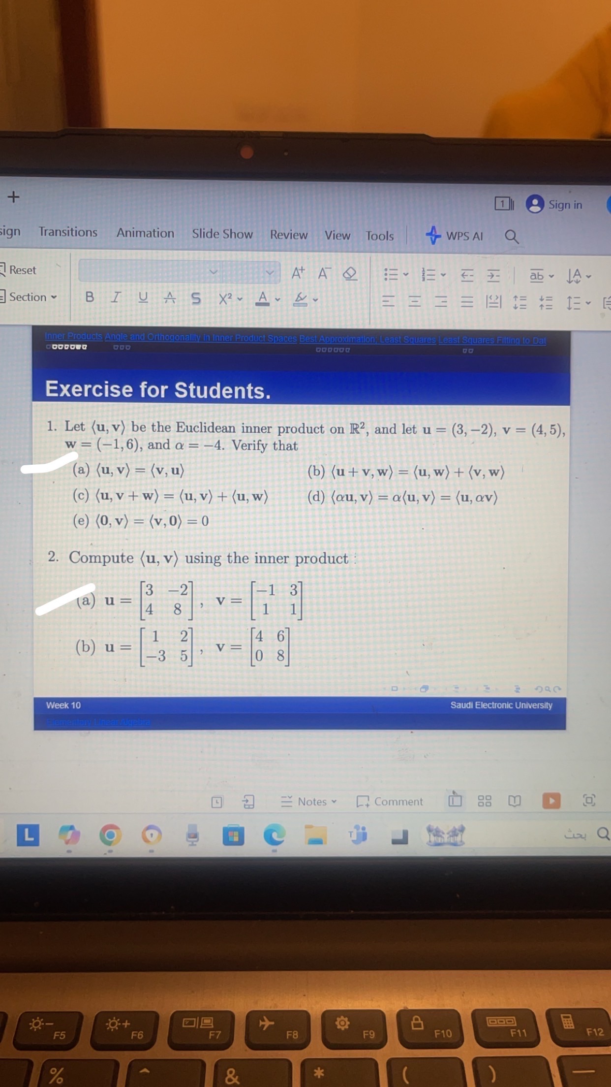 Solved Exercise for Students.Let (:u,v:) be ﻿the Euclidean | Chegg.com
