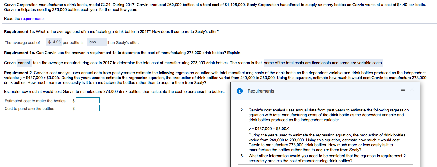 Solved Garvin Corporation manufactures a drink bottle, model | Chegg.com