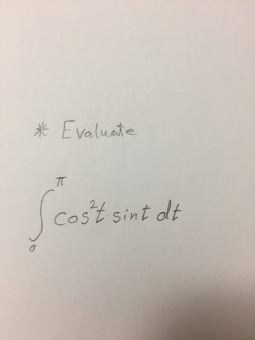 Solved Evaluate integral^pi_0 cos^2t sint dt | Chegg.com