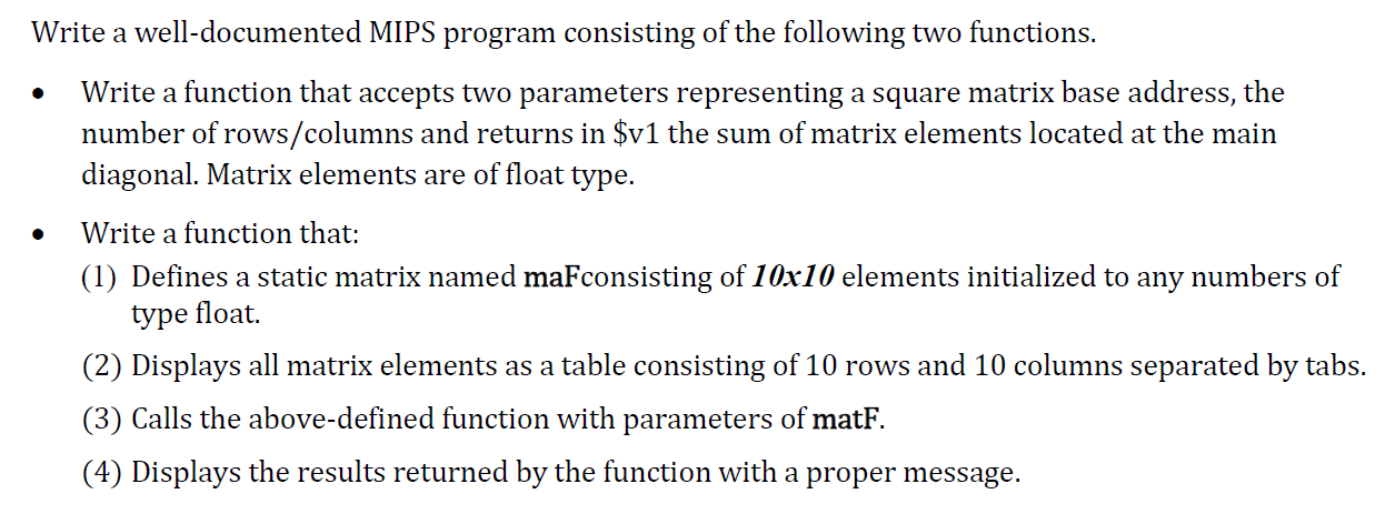 Solved Write a well-documented MIPS program consisting of | Chegg.com